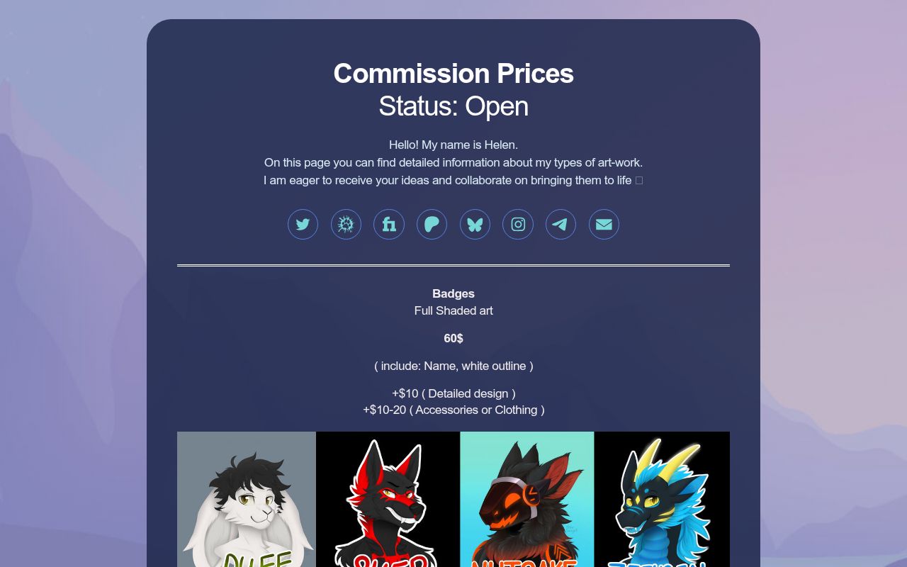 Commission Prices - Helen Sunlight